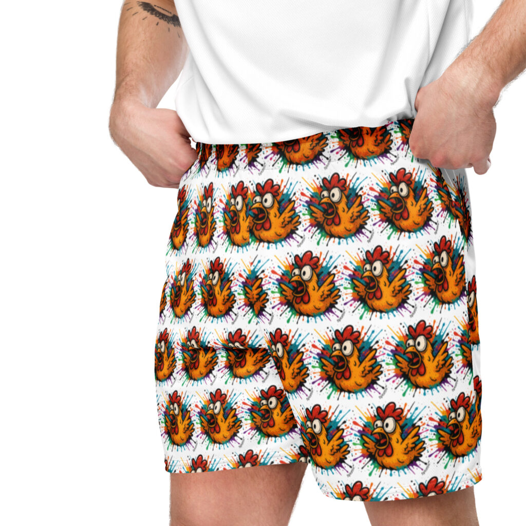 Cluck Splash Unisex Mesh Shorts – Funky Chicken Edition - Splattio